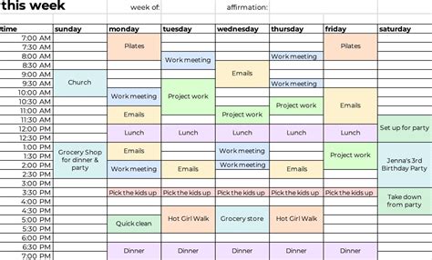 Simple Weekly Schedule Time Blocking Printable Etsy By Jess Moore