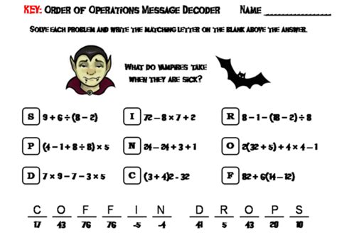 Halloween Math Activity Order Of Operations Message Decoder Teaching