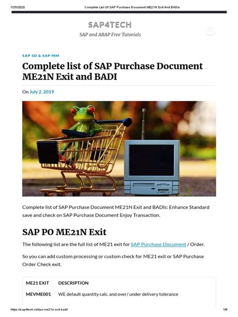 complete list of sap purchase document me21n exit and badi pdf sap