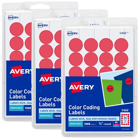 Avery Round Color Coding Labels Removable Adhesive Red 0 75 3 Pack 3 024 Labels Total