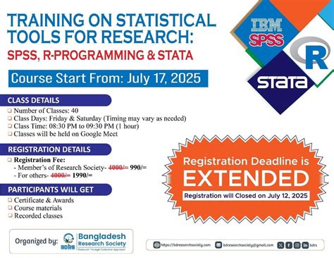 Nstu 𝗥𝗘𝗚𝗜𝗦𝗧𝗥𝗔𝗧𝗜𝗢𝗡 𝗜𝗦 𝗘𝗫𝗧𝗘𝗡𝗗𝗘𝗗 🔔 📊 𝐉𝐨𝐢𝐧 𝐓𝐫𝐚𝐢𝐧𝐢𝐧𝐠 𝐨𝐧 𝐒𝐭𝐚𝐭𝐢𝐬𝐭𝐢𝐜𝐚𝐥 𝐓𝐨𝐨𝐥𝐬 𝐟𝐨𝐫 𝐑𝐞𝐬𝐞𝐚𝐫𝐜𝐡 𝐒𝐏𝐒𝐒