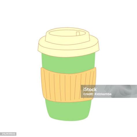 종이 커피 컵 벡터 일러스트 레이 션 에서 만화 스타일 에서 Mordern Green Color 0명에 대한 스톡 벡터 아트 및