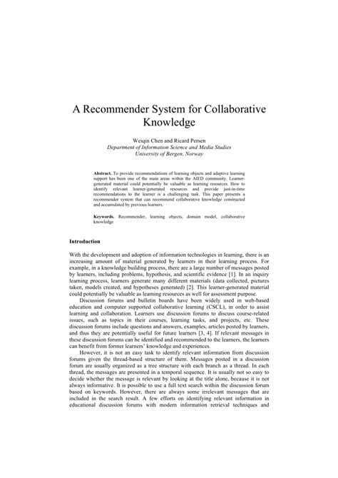 Pdf A Recommender System For Collaborative Knowledge Researchgate