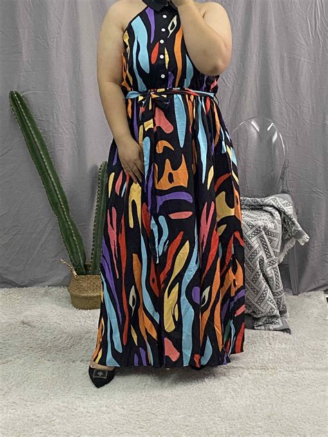 Plus Size Abstract Print Sleeveless Maxi Dress
