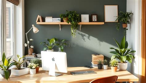 Modern Desk Setup Laptop Plants Workplace Generative Ai Stock Illustration Illustration Of