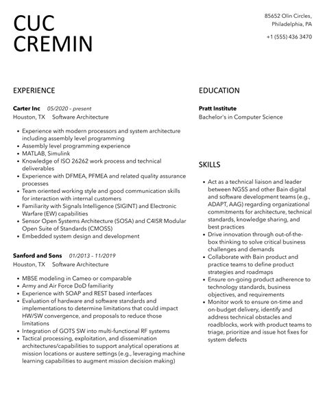 Software Architecture Resume Samples Velvet Jobs