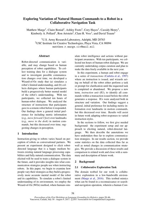 Pdf Exploring Variation Of Natural Human Commands To A Robot In A