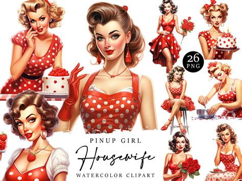 Watercolor House Wife Pinup Girl Clipart Graphic By Designscotch
