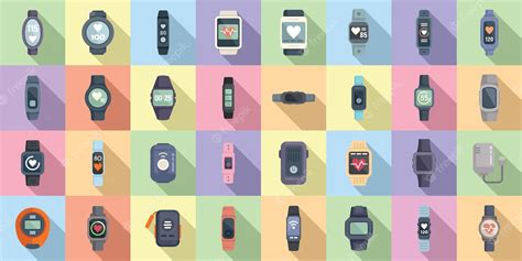 Premium Vector Wearable Tracker Icons Set Flat Vector Fitness Bracelet