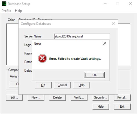 Sage 300 PU6 Error Failed To Create Vault Settings Databases And Operating Systems Sage
