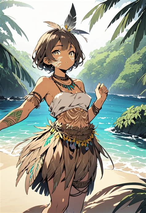 A Small Island In The Pacific Ocean A Tribal Girl Brown Hair Seaart Ai