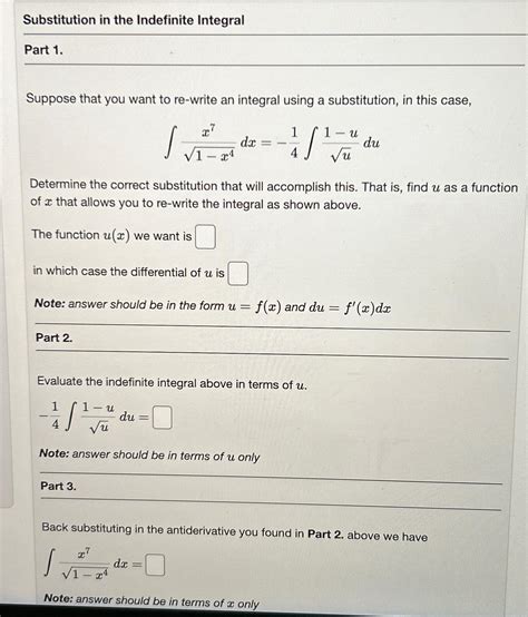 Solved Substitution In The Indefinite Integralpart 1 Suppose