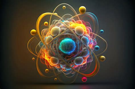 Presented Model Atom Orbit In Form Of Particles Flying At Edges Stock