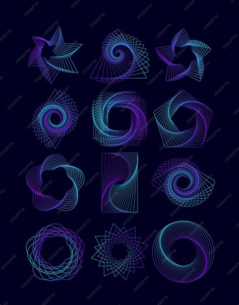 Premium Vector Set Of Neon Colors Gradient Abstract Geometric Shapes In Black Background