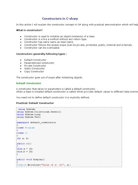 Constructors in C # | PDF | Programming | Constructor (Object Oriented ...