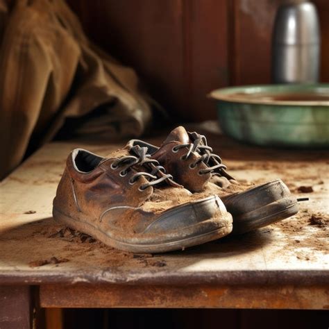 Premium Photo Unexpected Dining Decor Rough And Dirty Shoes On The Table