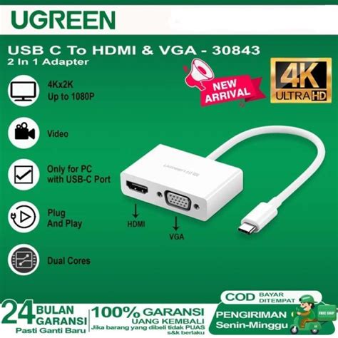 Promo UGREEN Converter USB Type C To HDMI Dan VGA Adapter 2IN1 30843 Diskon 23 Di Seller Indah