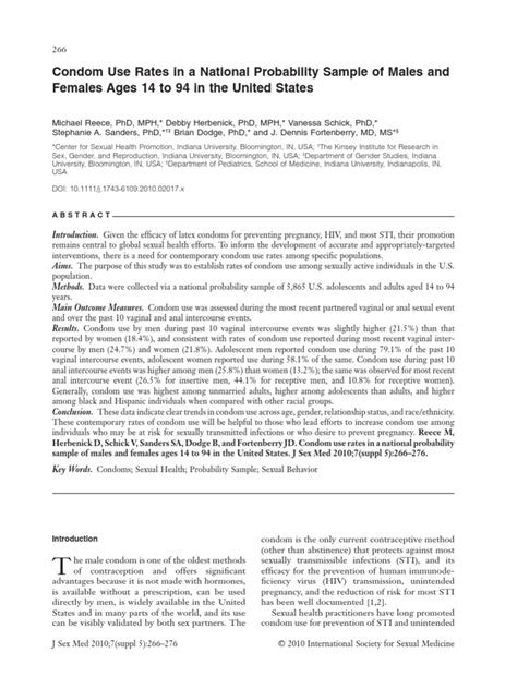 Condom Use Rates In A National Probability Sample Of Males And Females