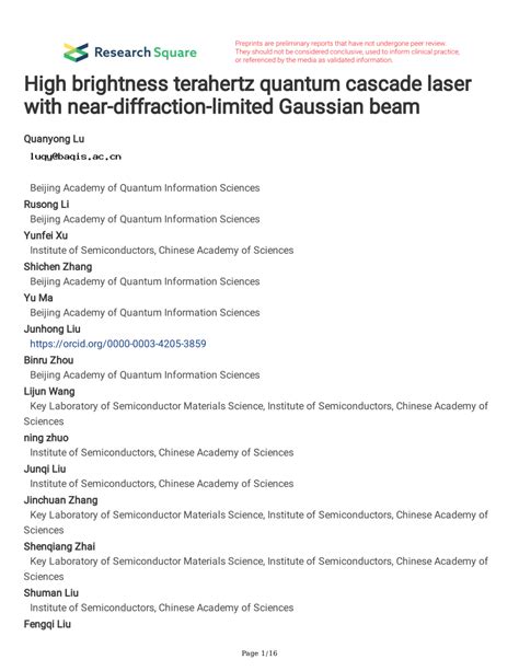 Pdf High Brightness Terahertz Quantum Cascade Laser With Near