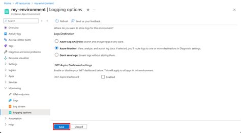 Azure Container Apps에서 스토리지 및 모니터링 로그 옵션 Microsoft Learn