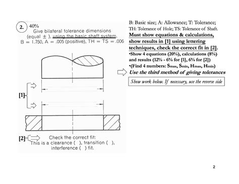 solved b basic size a allowance t tolerance th