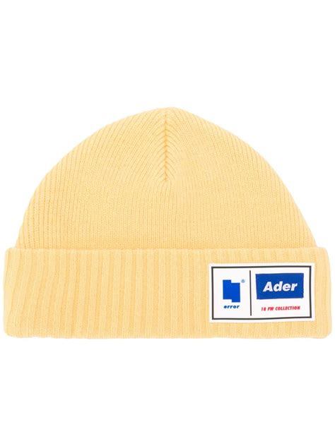 Ader Error Ribbed Knit Logo Beanie Yellow