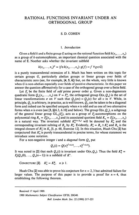 Pdf Rational Functions Invariant Under An Orthogonal Group