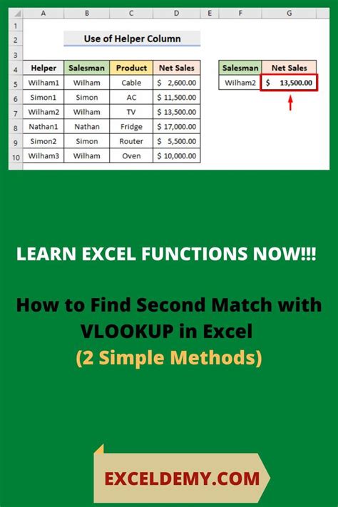 How To Find Second Match With VLOOKUP In Excel 2 Simple Methods Excel Workbook Method