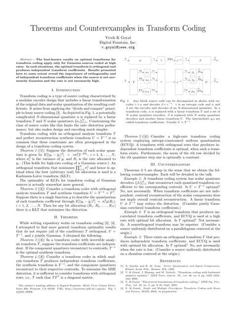 Pdf Theorems And Counterexamples In Transform Coding