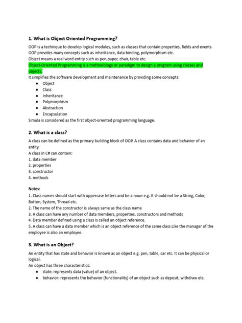 Object Oriented Programming Concept Pdf Method Computer