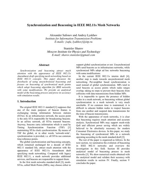 pdf synchronization and beaconing in ieee 802 11s mesh networks