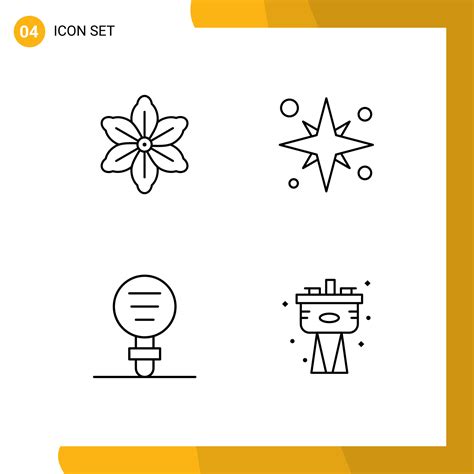 Editable Vector Line Pack Of 4 Simple Filledline Flat Colors Of Flower Biology Spring Sea