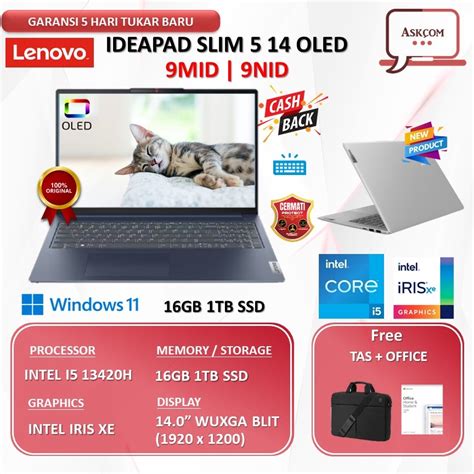 Jual Laptop Lenovo Ideapad Slim 5 14 Oled I5 13420H 16GB 1TB SD W11 OHS21 14 0WUXGA BLIT 9MID