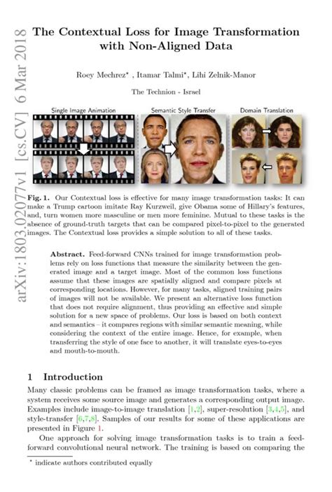 The Contextual Loss For Image Transformation With Non Aligned Data Deepai