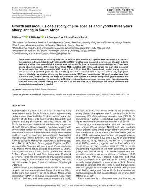 PDF Growth And Modulus Of Elasticity Of Pine Species And Hybrids Three Years After Planting In