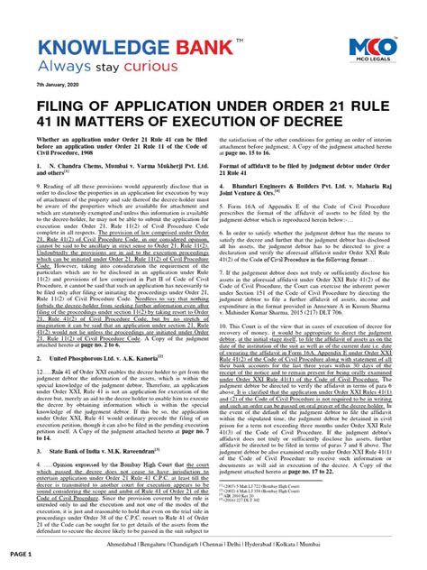 Application Under Order 21 Rule 41 In Matters Of Execution Of Decree Pdf Judgment Law