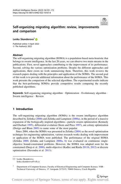 Pdf Self Organizing Migrating Algorithm Review Improvements And