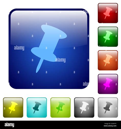 Push Pin Color Glass Rounded Square Button Set Stock Vector Image Art Alamy