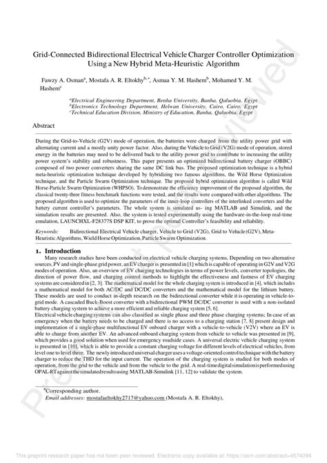 Pdf Grid Connected Bidirectional Electrical Vehicle Charger Controller Optimization Using A