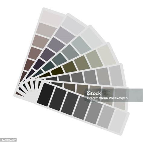 다양한 색조의 회색 팔레트가 팬에 펼쳐져 있습니다 회색 색조의 채도가 높은 색상 집합이 검은색으로 바뀌고 있습니다 벡터 그래픽 스톡 사진 개념에 대한 스톡 벡터 아트 및