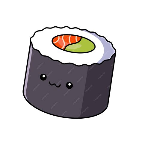 Cute Sushi Maki Roll Cartoon Character Vector Illustration