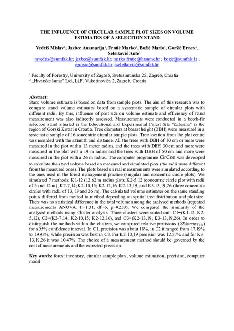 Doc The Influence Of Circular Sample Plot Sizes On Volume Estimates Of A Selection Stand