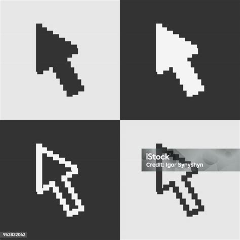 흑백 픽셀 화살표 커서 아이콘 배경에 고립의 집합입니다 현대 평면 그림 인터넷 개념 유행 간단한 벡터 기호 웹 사이트 디자인