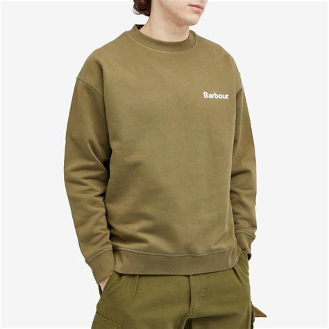 Barbour Mens Os Nicholas Crew Sweatshirt In Mid Olive Barbour
