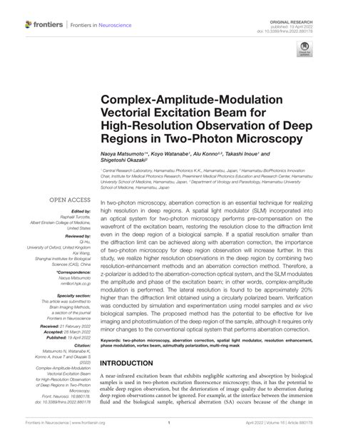 Pdf Complex Amplitude Modulation Vectorial Excitation Beam For High Resolution Observation Of