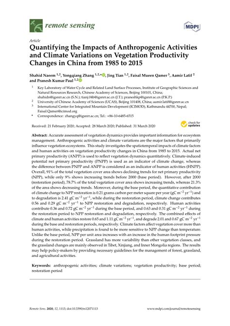 Pdf Quantifying The Impacts Of Anthropogenic Activities And Climate Variations On Vegetation