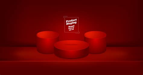 벡터 빈 생생한 빨간 스튜디오 둥근 키오스크 스탠드 배경 콘텐츠 디자인의 표시를위한 복사 공간이있는 제품 디스플레이 온라인 미디어에 제품을 광고하기위한 배너 매장 상품진열에