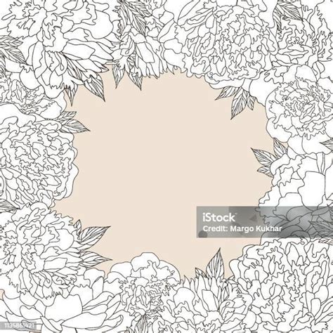 모란의 스케치와 벡터 배경입니다 텍스트 공간을 가진 꽃 조성 물 템플릿 결혼식 초대장 또는 다른 인사말 카드 벡터 일러스트 0명에 대한 스톡 벡터 아트 및 기타 이미지