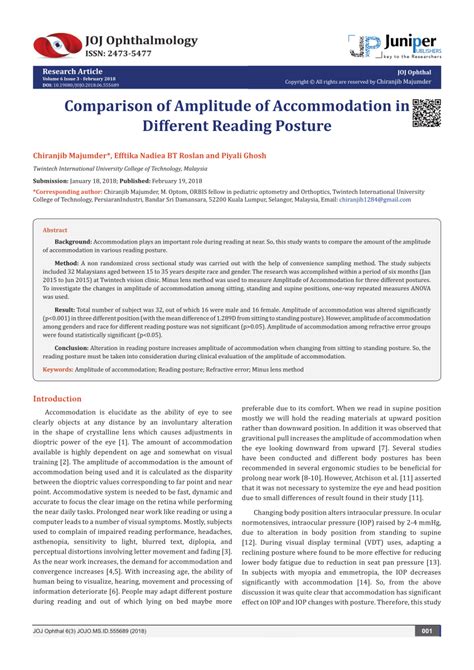 Pdf Comparison Of Amplitude Of Accommodation In Different Reading Posture