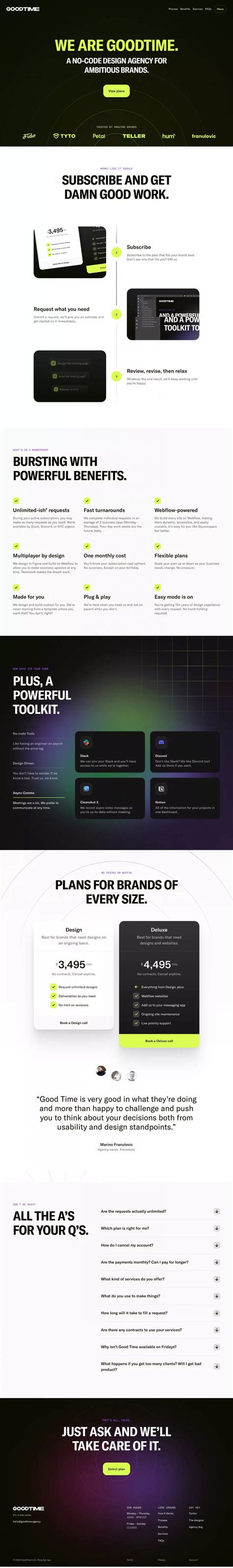 Goodtime — No Code Design Subscription On Land Book Get Inspired By